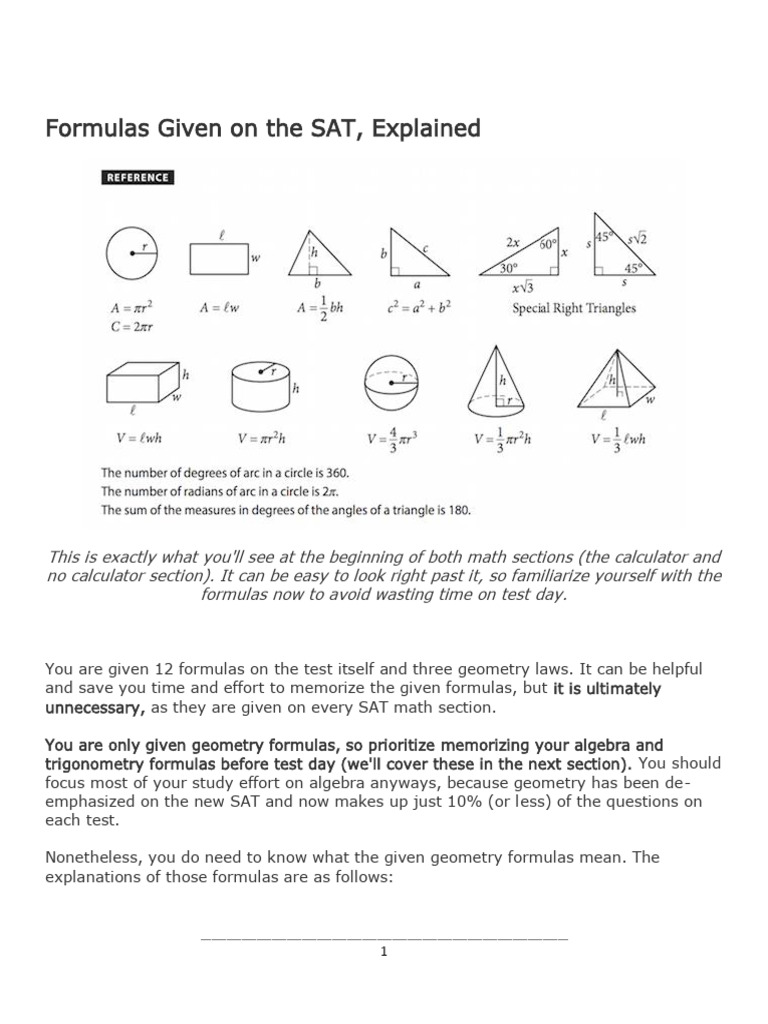 The 28 Critical SAT Math Formulas You MUST Know | PDF | Triangle | Circle