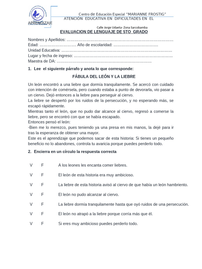 Evaluación Quinto Grado Primaria 2025 | PDF
