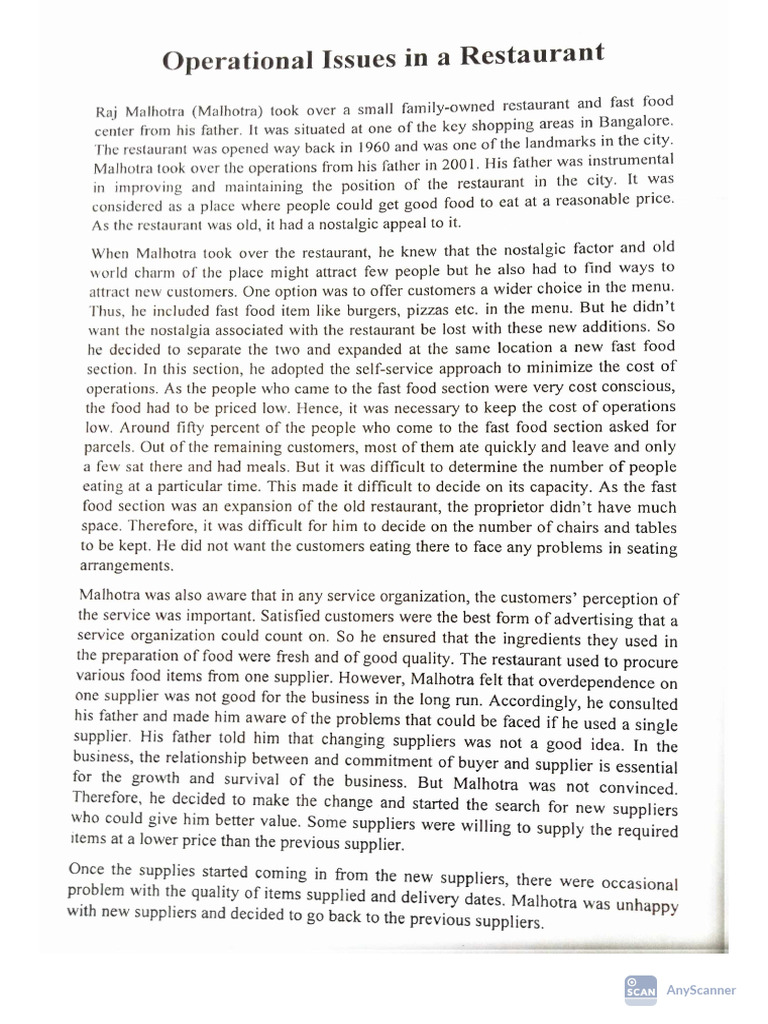 Case Study (Operations) | PDF