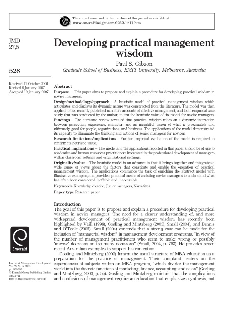 Developing Practical Management Wisdom | PDF | Wisdom | Perception