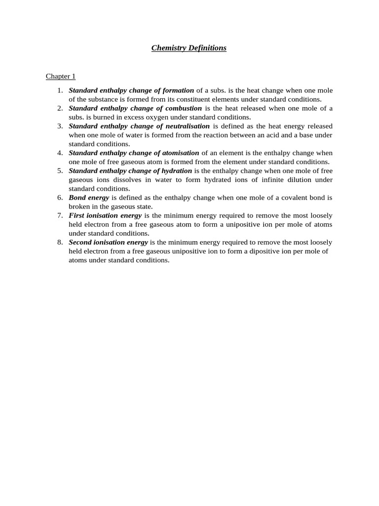 Chemistry Definitions Sem 2 | PDF