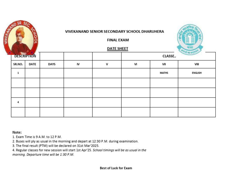FINAL DATE SHEE 4 TO 8.word | PDF