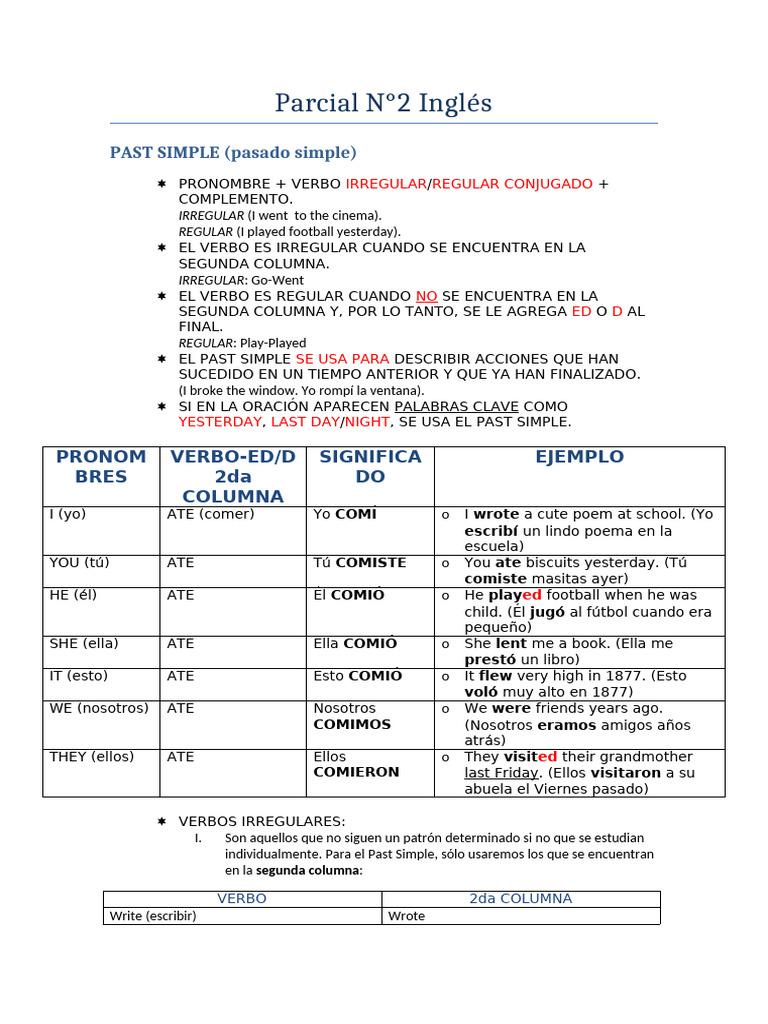 Uso del Past Simple en Inglés | PDF | Gramática | Mecánica del lenguaje