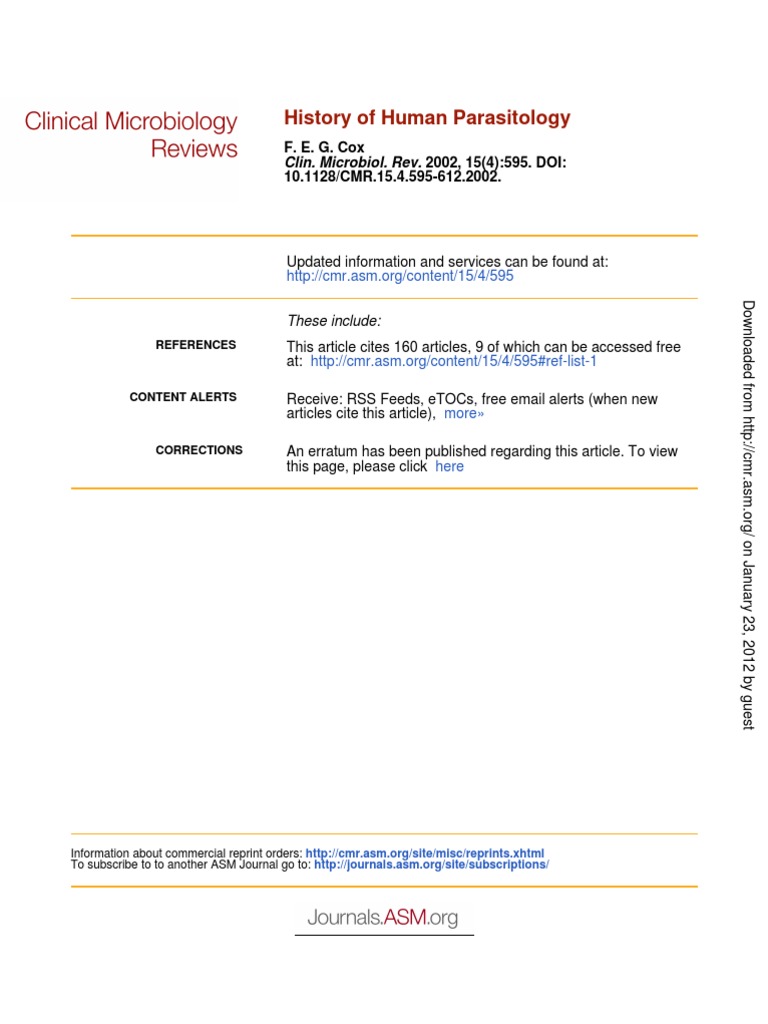 History of Human Parasitology | PDF | Microbiology | Diseases And Disorders