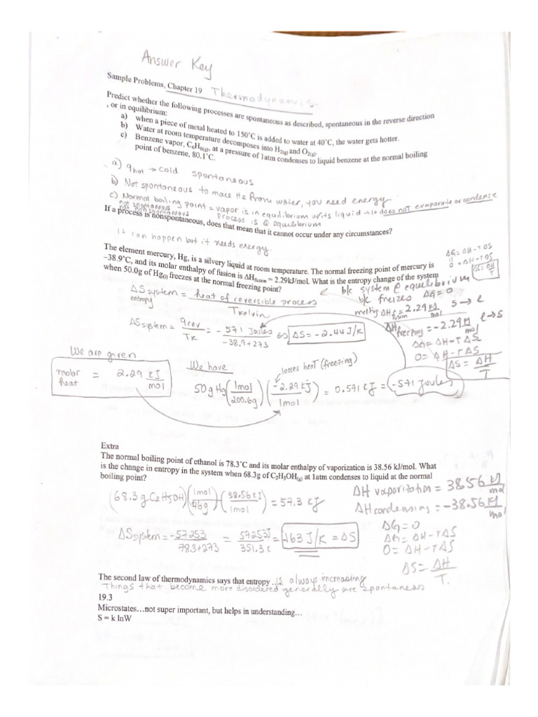 SampleProblemsThermodynamicsKEYTeacherNotes | PDF