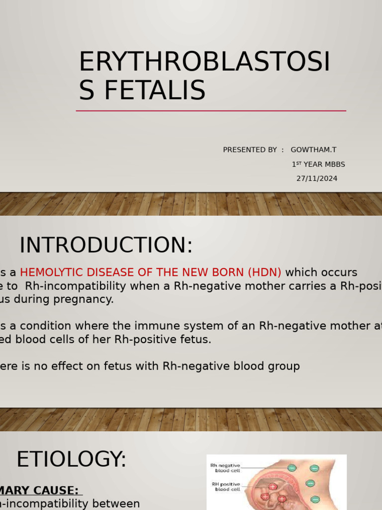 Erythroblastosis Fetalis by Gowtham.t Corrected | PDF | Hematology | Blood