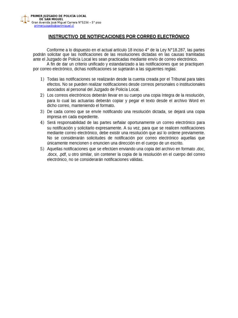 Instructivo Notificació Por Correo Electrónico JPL San Miguel | PDF