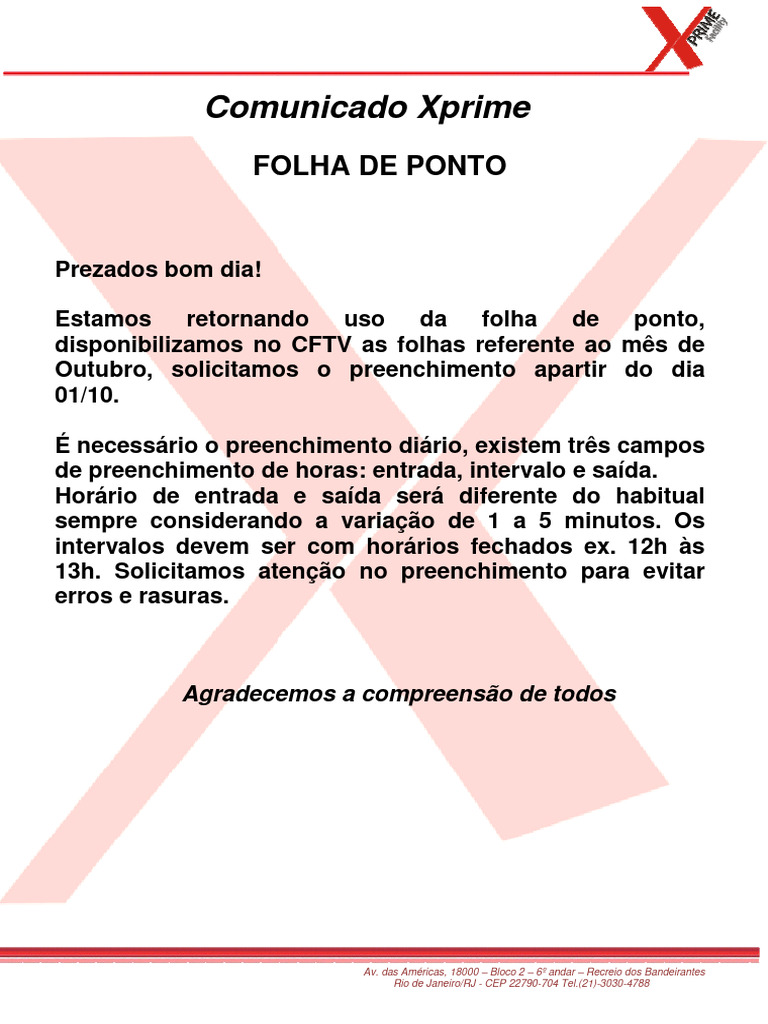 Comunicado - Folha de Ponto - Latitud | PDF