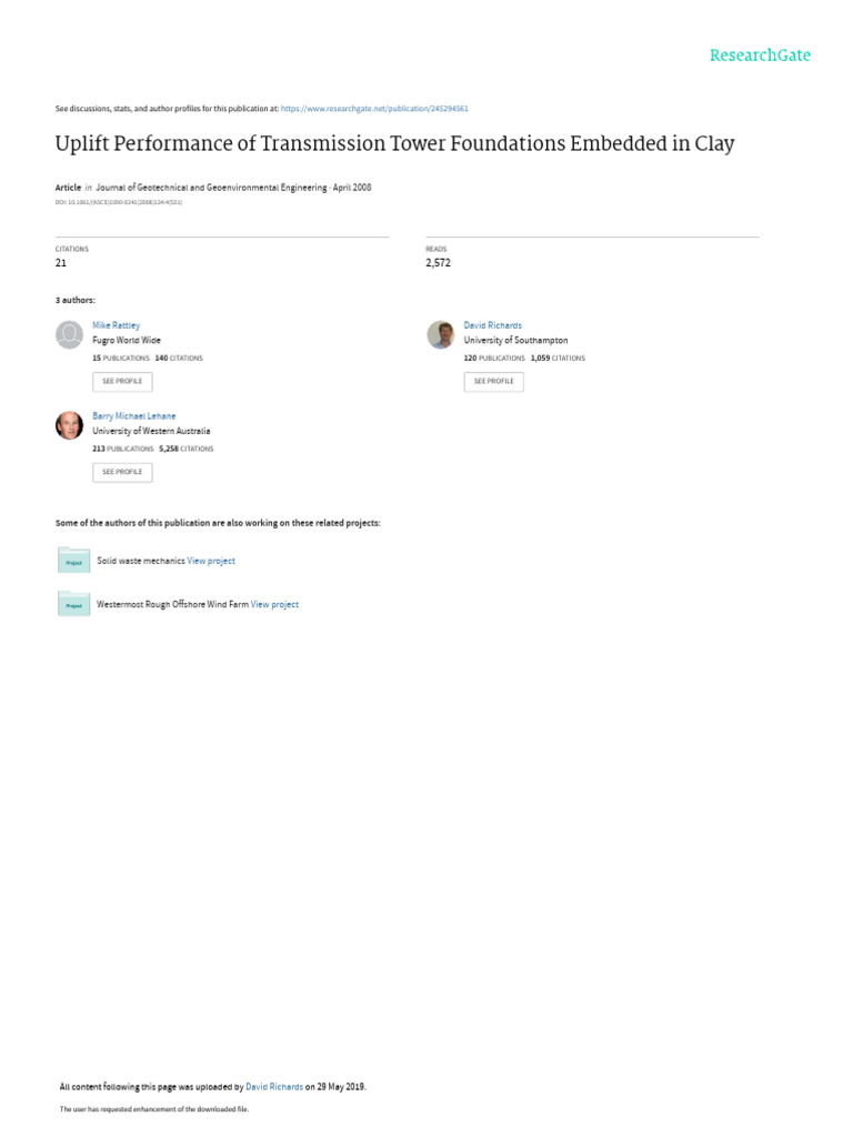 Uplift Performance of Transmission Tower Foundatio | PDF | Soil ...