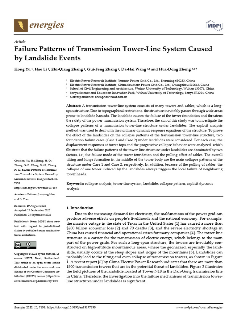 Failure Patterns of Transmission Tower-Line System Caused by Lansslide ...