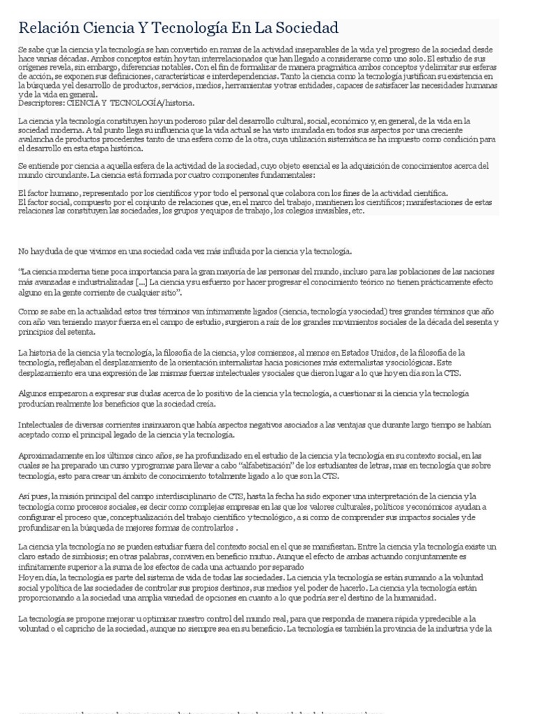 Ciencia, Tecnología y Sociedad | PDF | Sociedad | Science