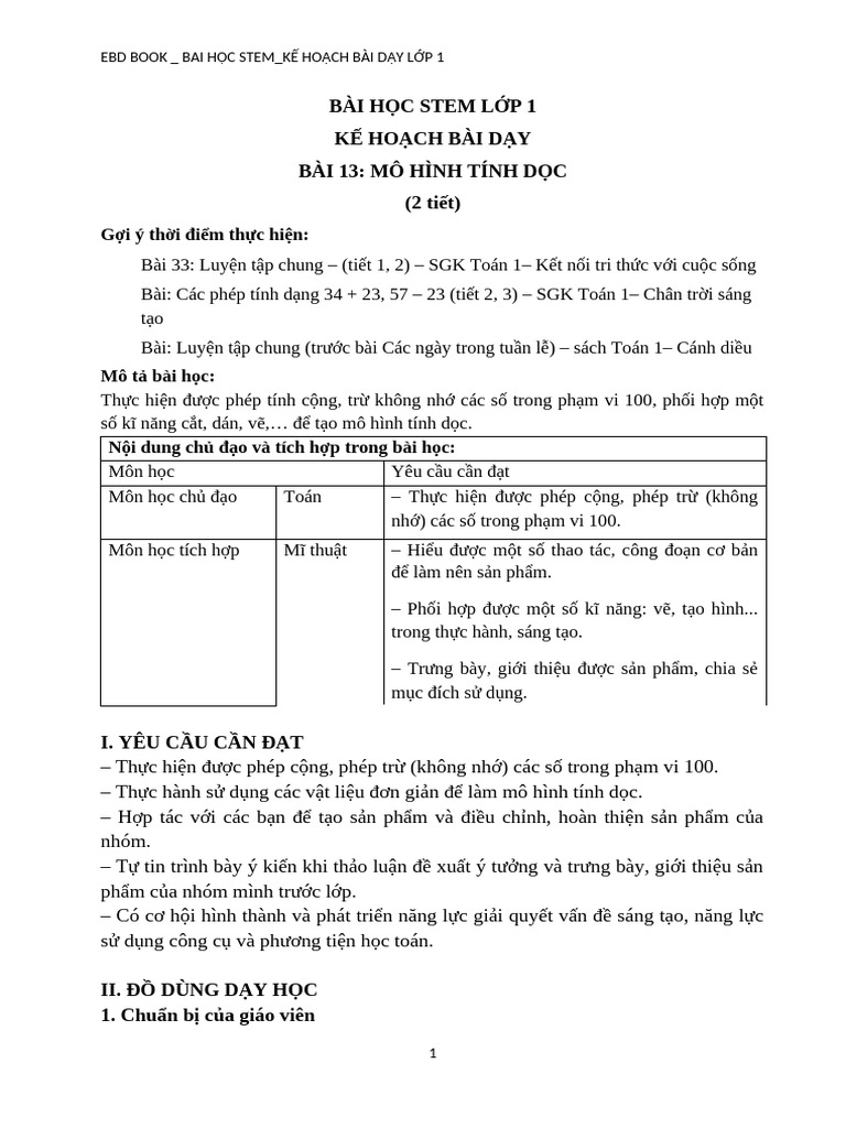 BH STEM 1_BÀI 13_Mô hình tính dọc_KHBD | PDF