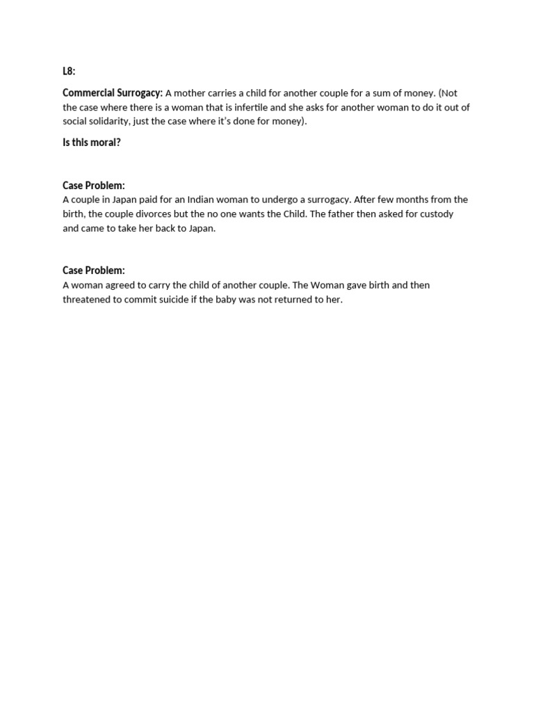 Ethical Dilemmas in Commercial Surrogacy | PDF