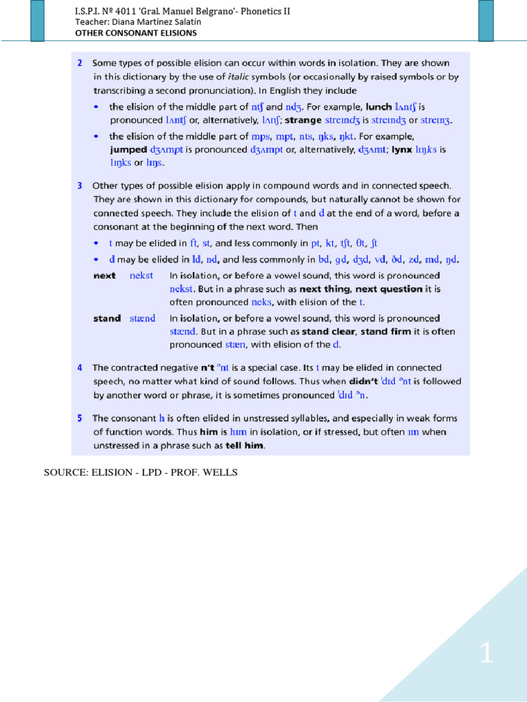 Phonetics II: Consonant Elisions Guide | PDF