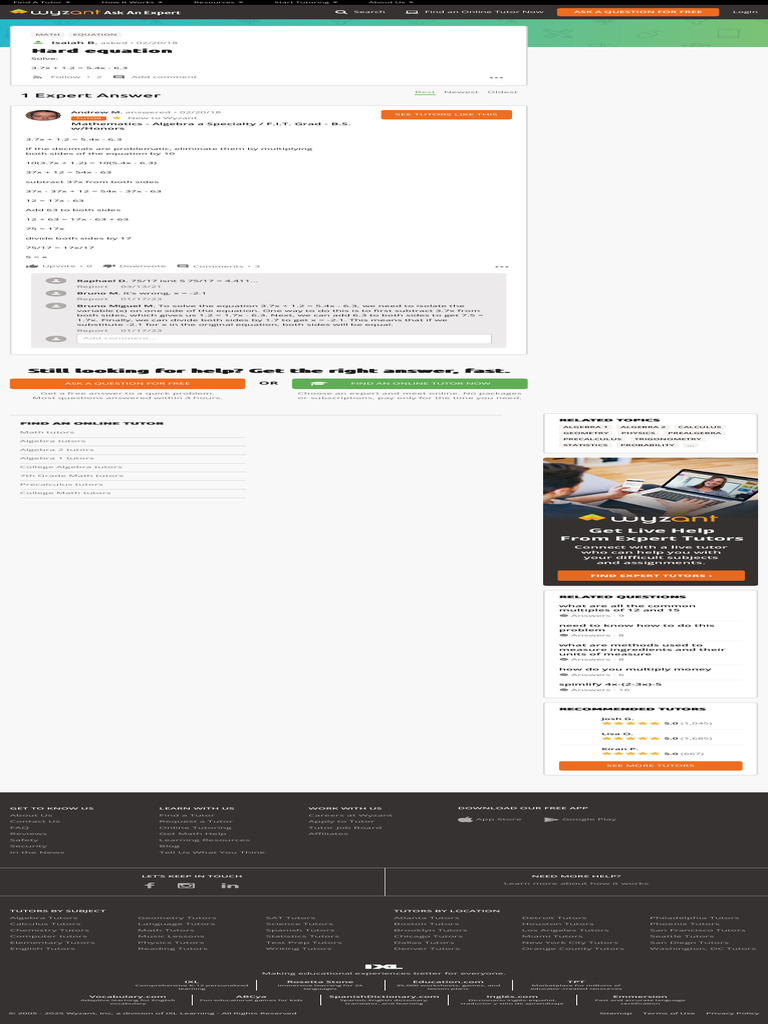 Hard Equation Wyzant Ask An Expert | PDF | Mathematics | Equations