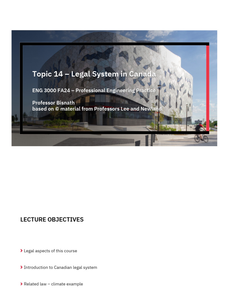 Overview of Canada's Legal System for Engineers | PDF | Common Law | Tort