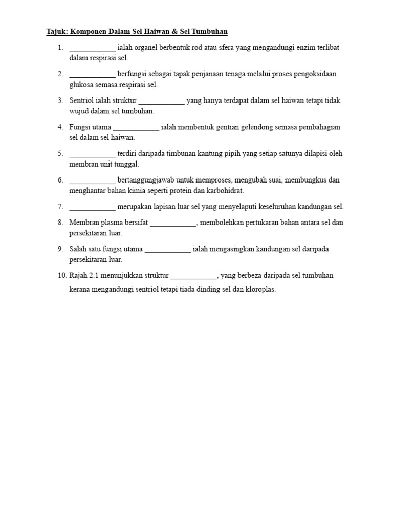 Komponen Dalam Sel Haiwan & Sel Tumbuhan | PDF