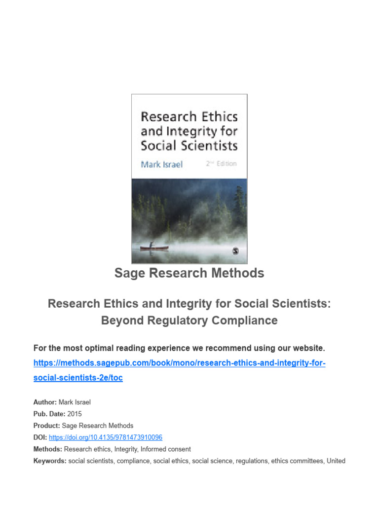 Research Ethics and Integrity For Social Scientists 2e | PDF | Social ...