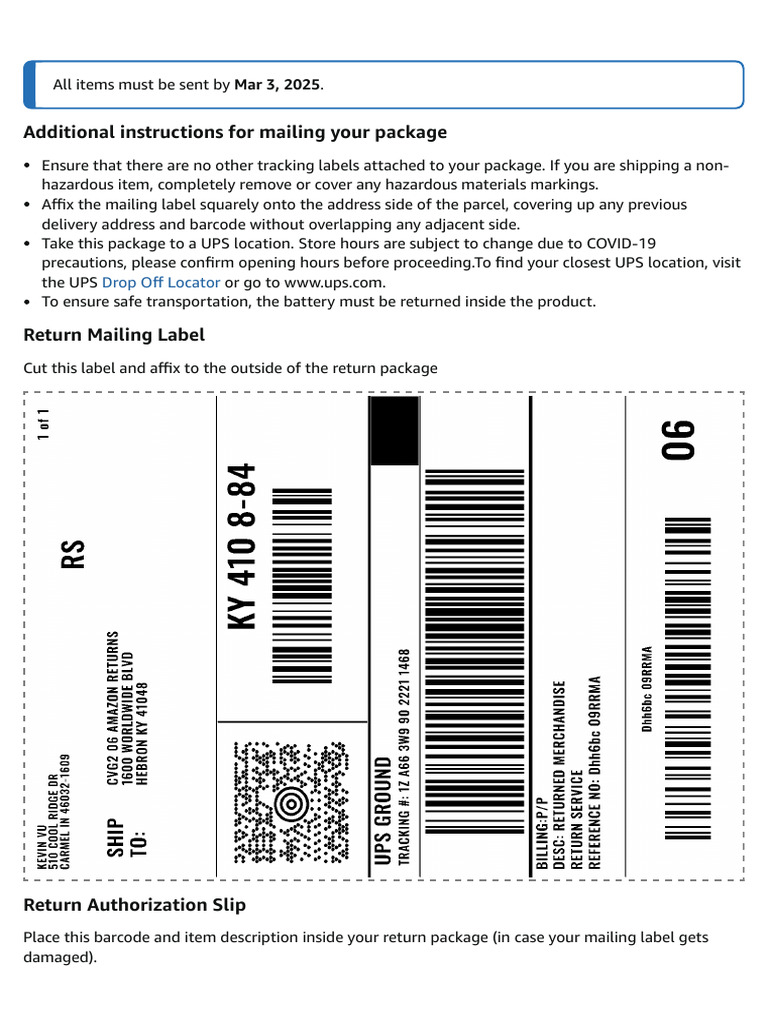 Additional Instructions For Mailing Your Package: Drop O Locator | PDF