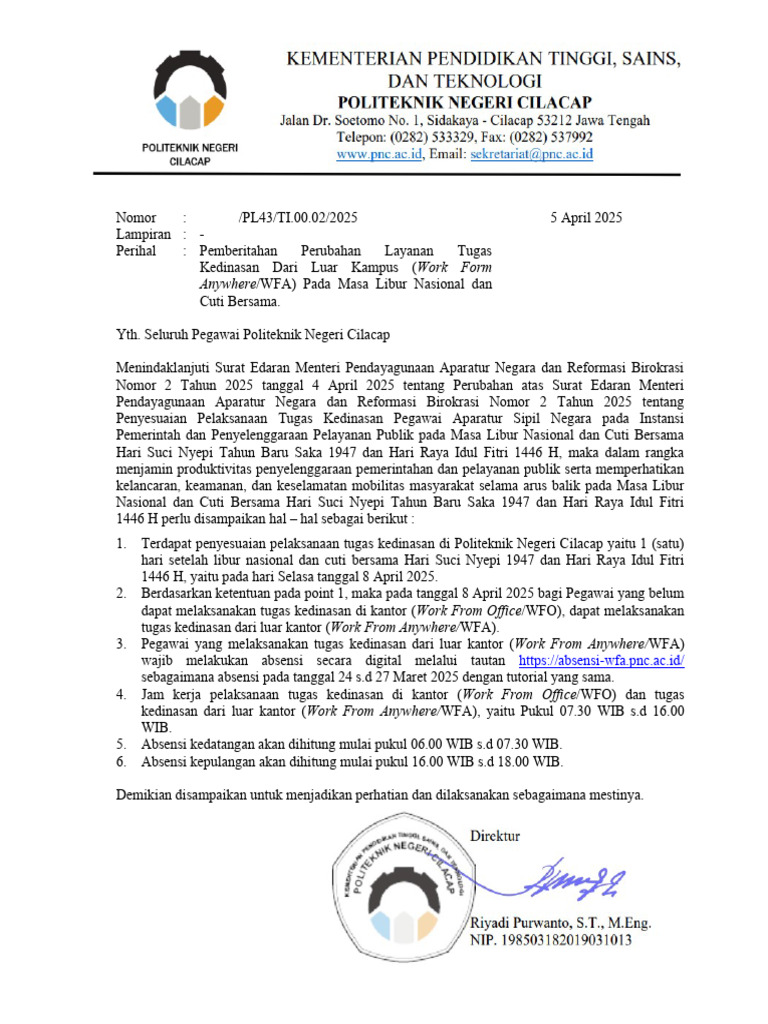 Surat Edaran WFA 8 April 2025 | PDF