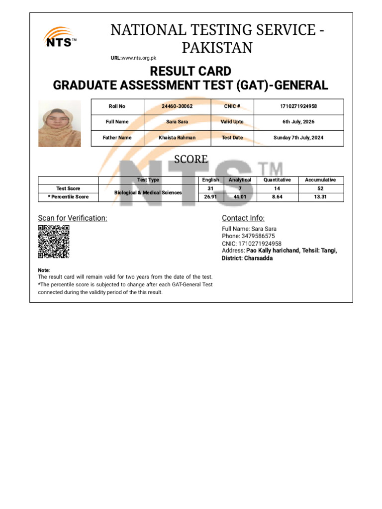 Nts (Gat General) Result Card | PDF
