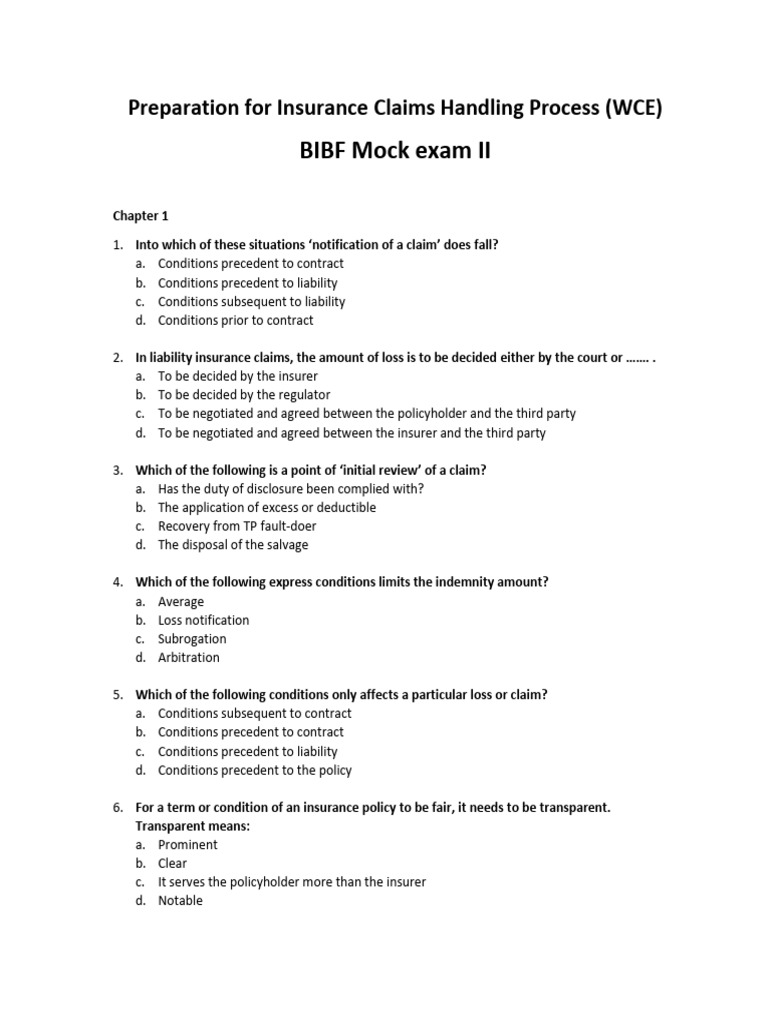 WCE Insurance Claims Handling - BIBF Mock 2 | PDF | Insurance | Liability Insurance