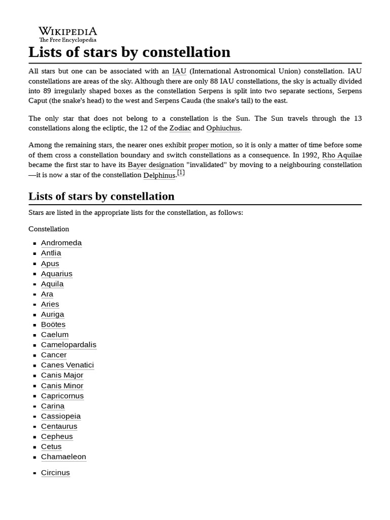 Star Names by Constellation List | PDF | Constellation | Stars