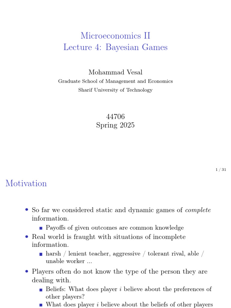 Lecture 5-Bayesian Games | PDF | Game Theory | Mathematical Economics