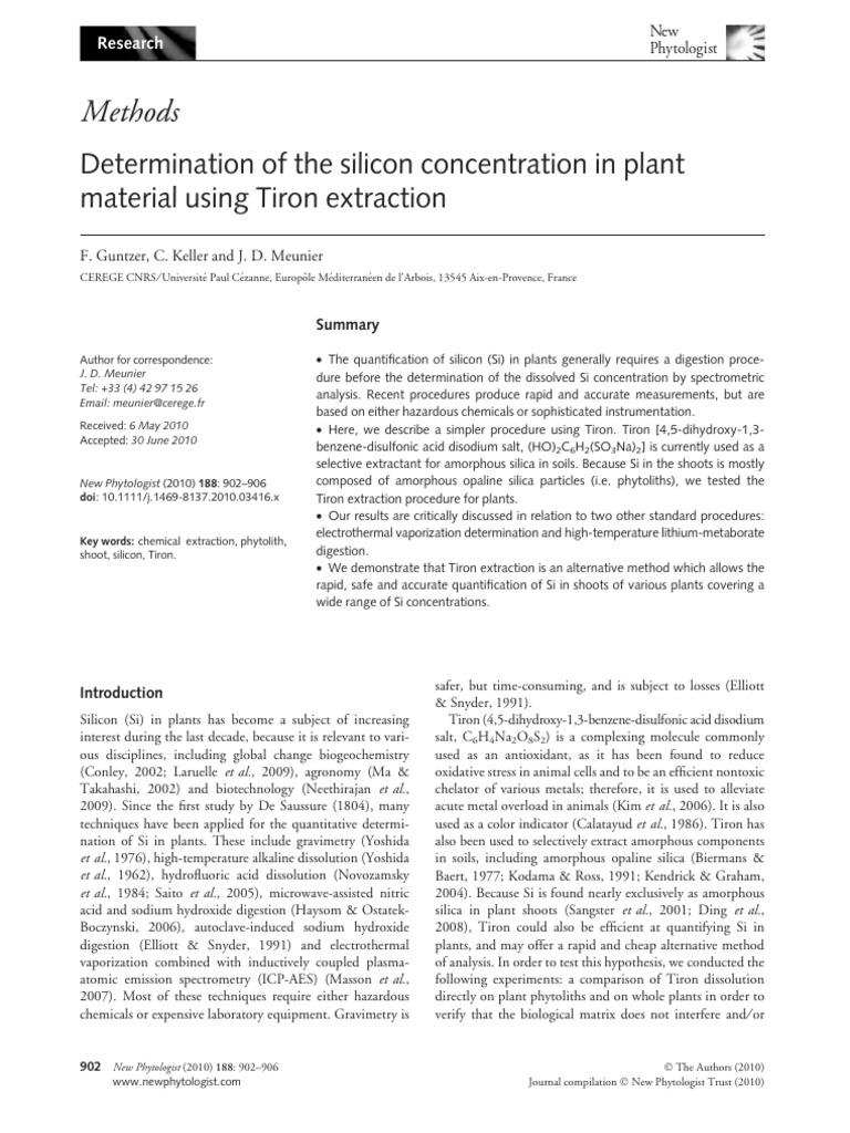 New Phytologist - 2010 - Guntzer - Determination of The Silicon ...
