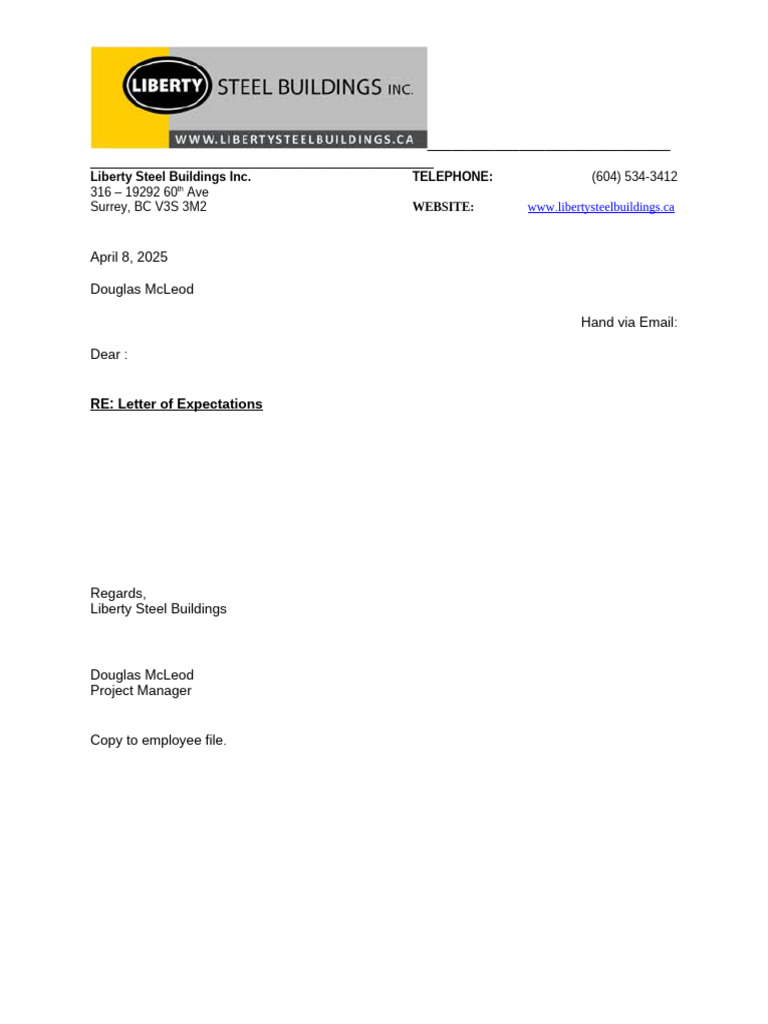 Letter of Expectation - Blank | PDF