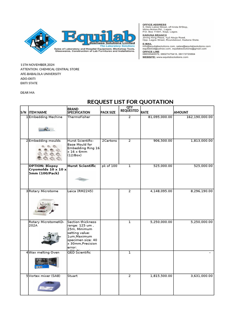 Quotation Request for Lab Equipment | PDF