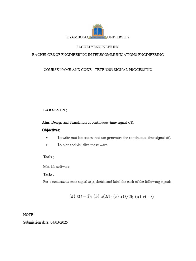 Signal Processing Lab: Continuous-Time Signals | PDF