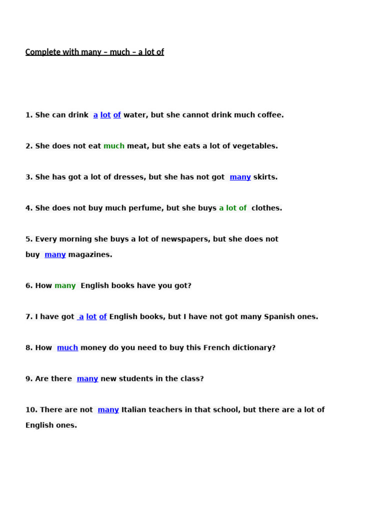 How Many How Much + Quantifiers (Answers) | PDF