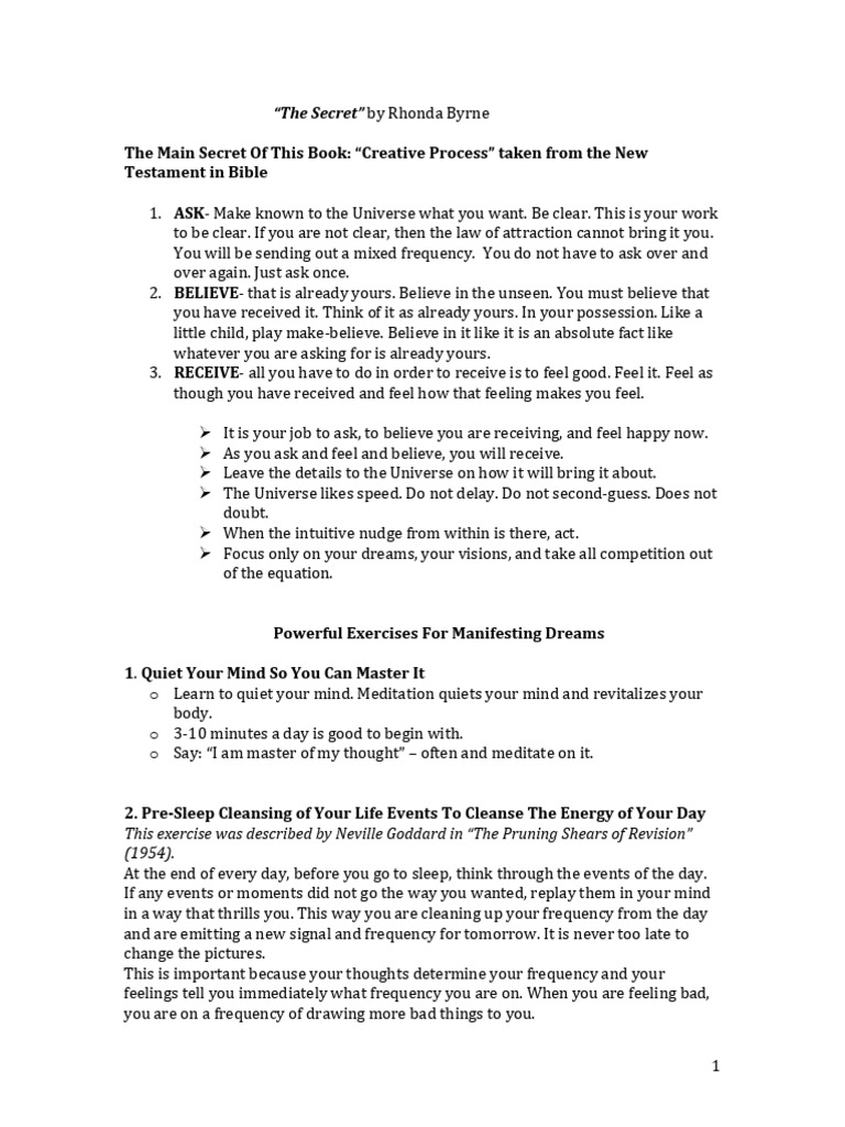 The Secret by Rhonda Byrne PDF Guide | PDF | Thought | Feeling
