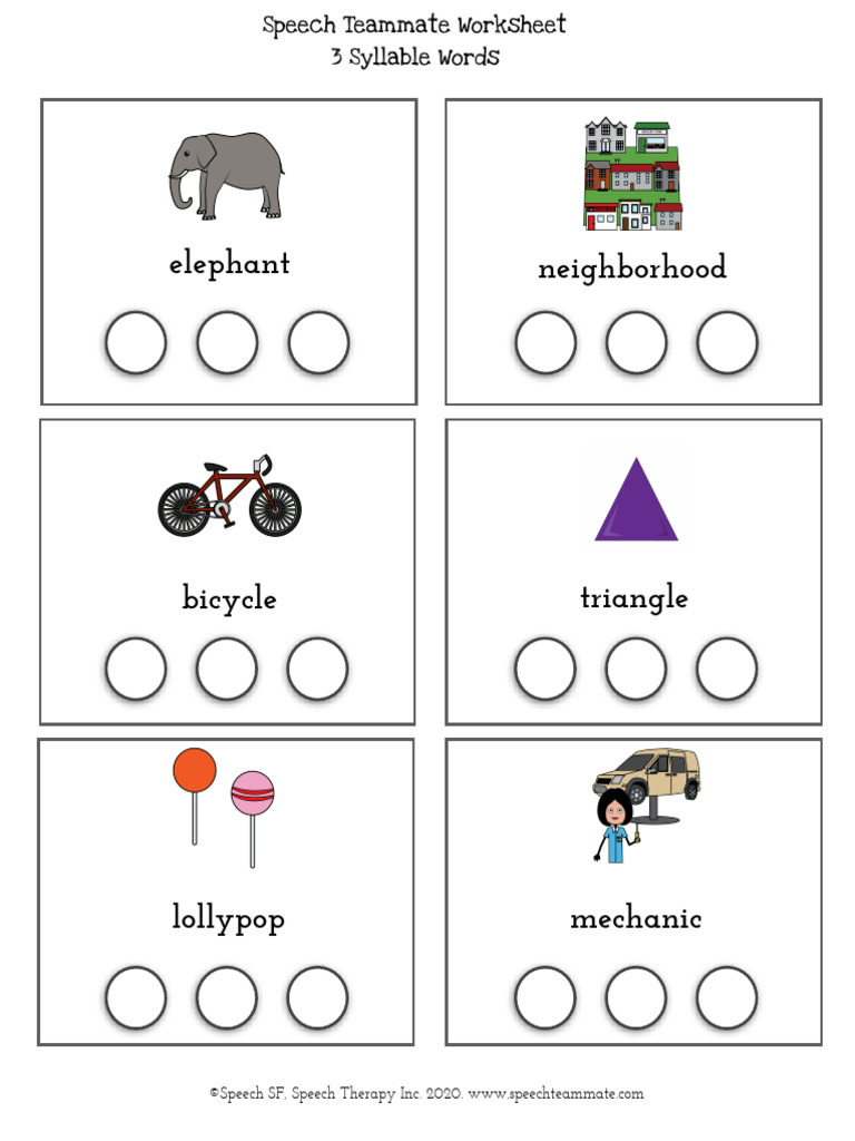 3 Syllable Words for Speech Therapy | PDF
