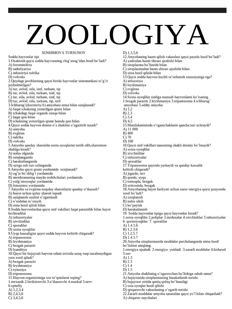 Zoologiya Kitob | PDF