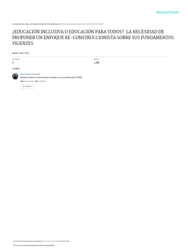 ¿Educación Inclusiva O Educación para Todos?: La Necesidad de Proponer ...