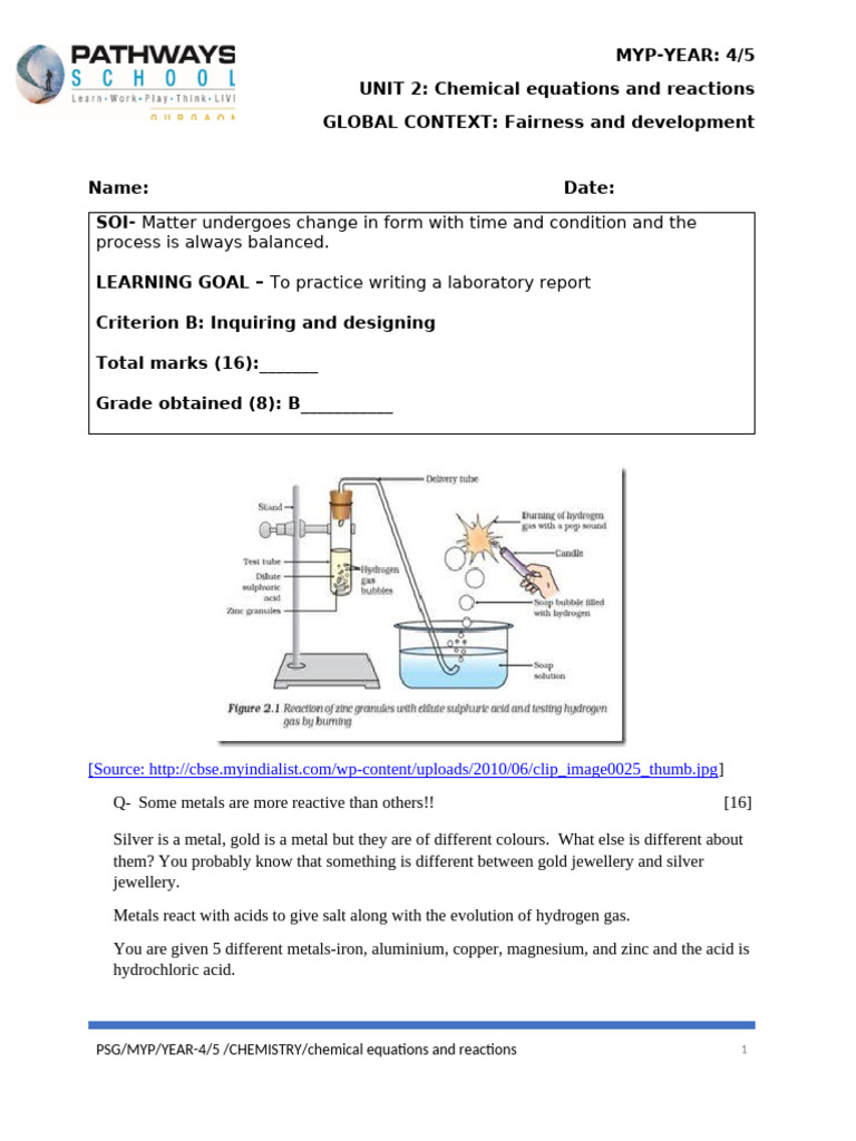 Criteria - B, C Chem Practice | PDF