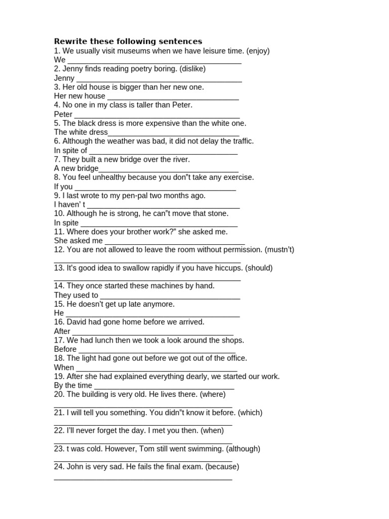 Sentence Rewriting Exercises | PDF