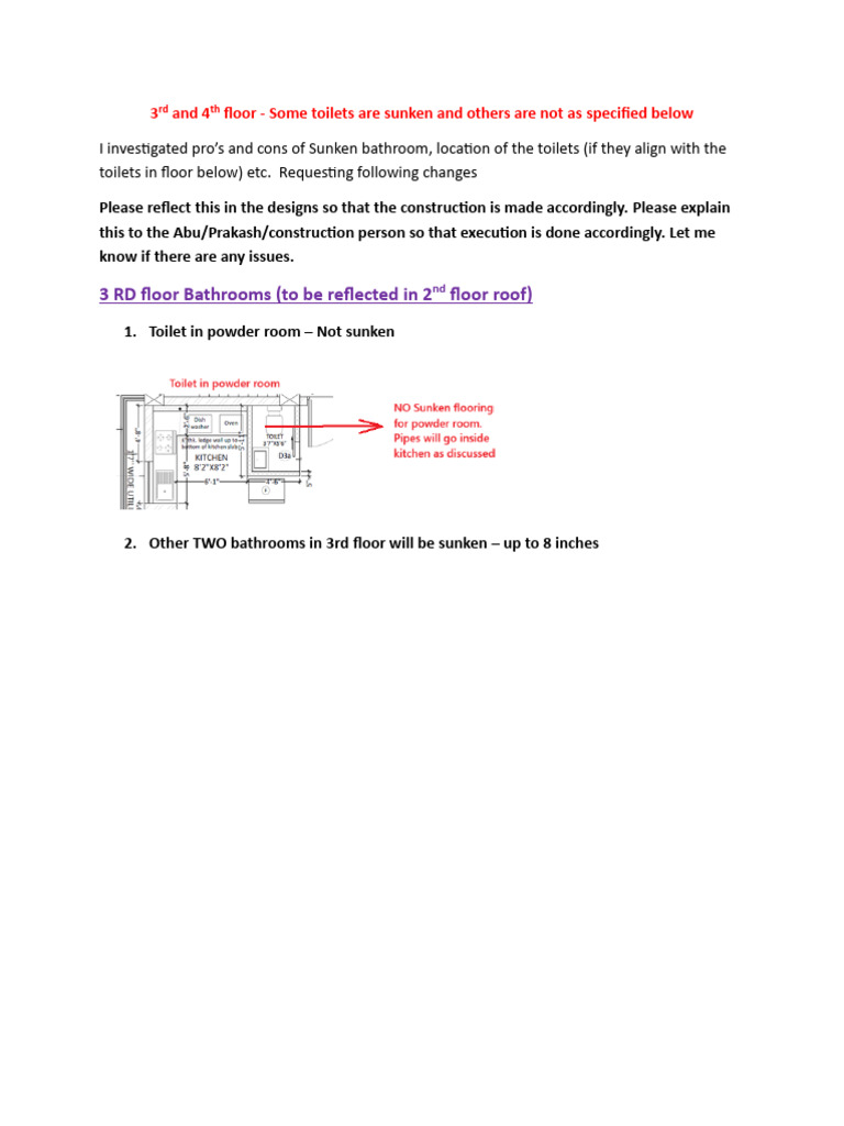 3rd and 4th Floor Toilet Design Changes | PDF