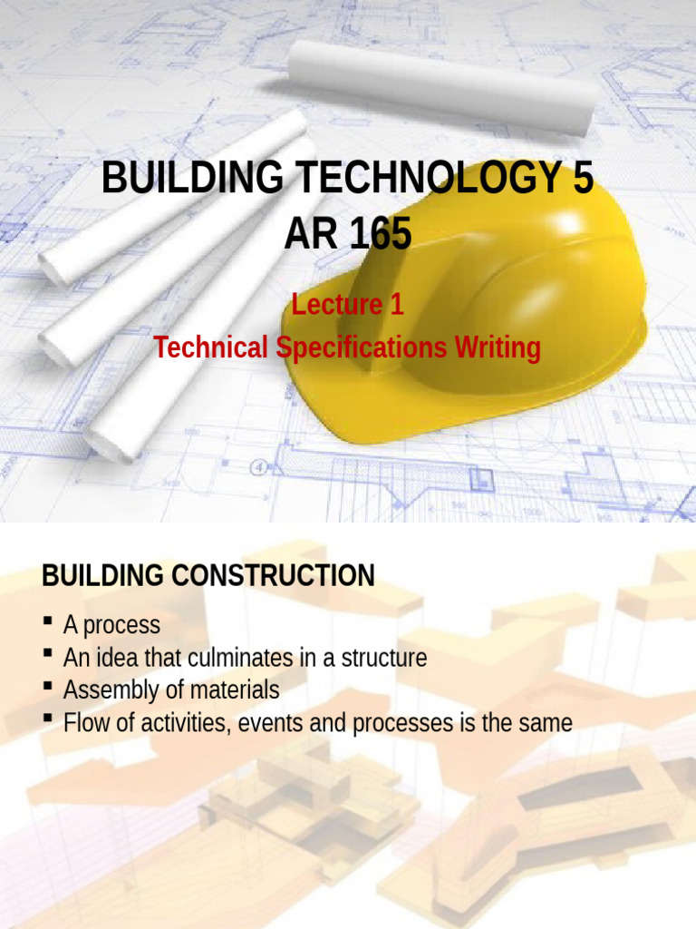 Building Technology 5 Week 1 Lecture 1 Rev2021 | PDF | Specification ...