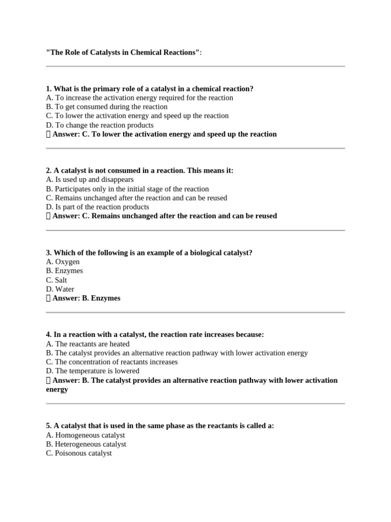 The Role of Catalysts in Chemical Reactions | PDF