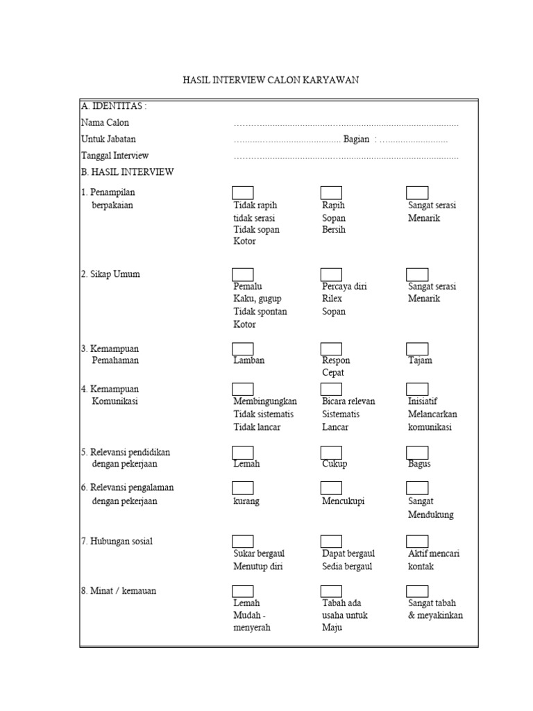 Hasil interview calon karyawan | PDF