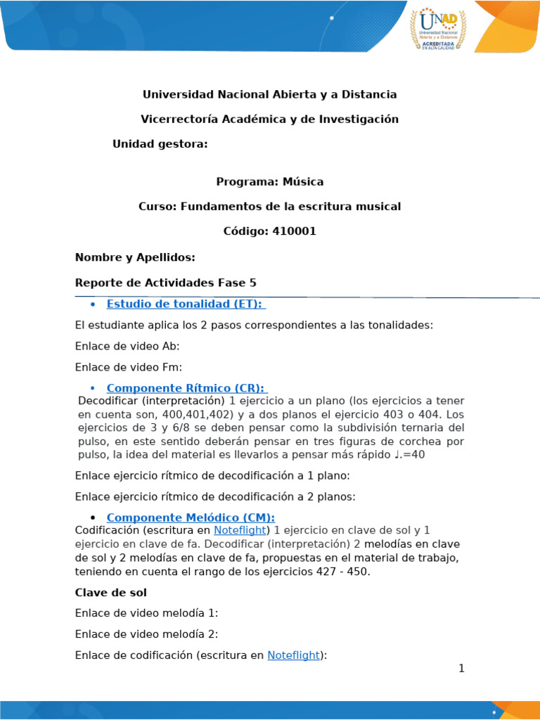 Anexo 1 - Formato Actividades FEM Fase 5 | PDF | Ritmo | Análisis FODA