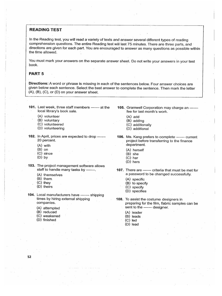 PART 5 TEST 1 RC ETS2023-trang | PDF