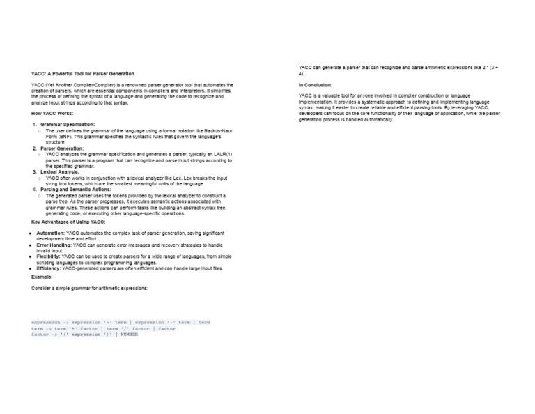Explain The Usage of YACC Parser Generator in Con... | PDF | Parsing ...
