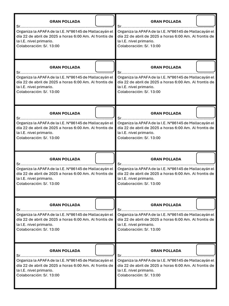 Plantilla de Pollada | PDF