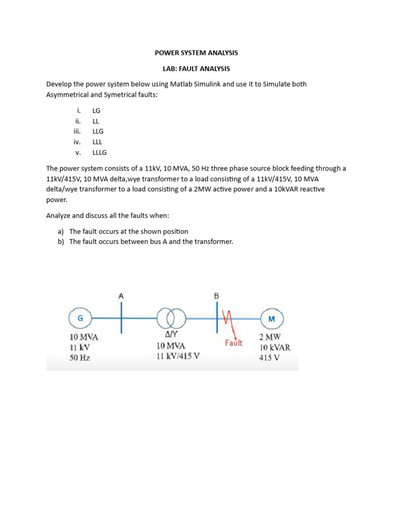 Fault Analysis in power system using MATLAB, Simulink | PDF