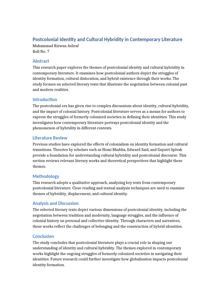 Postcolonial Identity and Cultural Hybridity | PDF | Postcolonialism ...