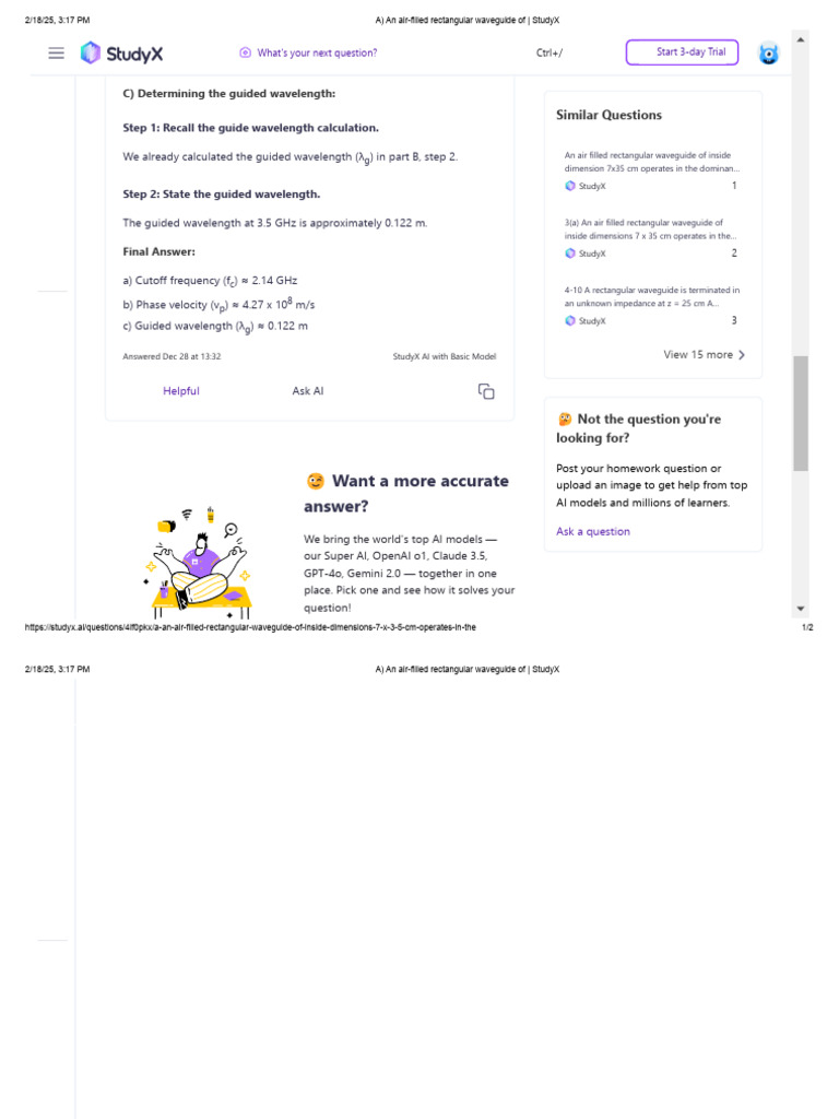 A) An Air-Filled Rectangular Waveguide of - StudyX | PDF | Waveguide | Telecommunications ...